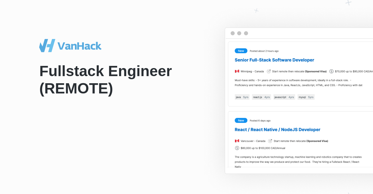 Fullstack Engineer (REMOTE) - VanHack